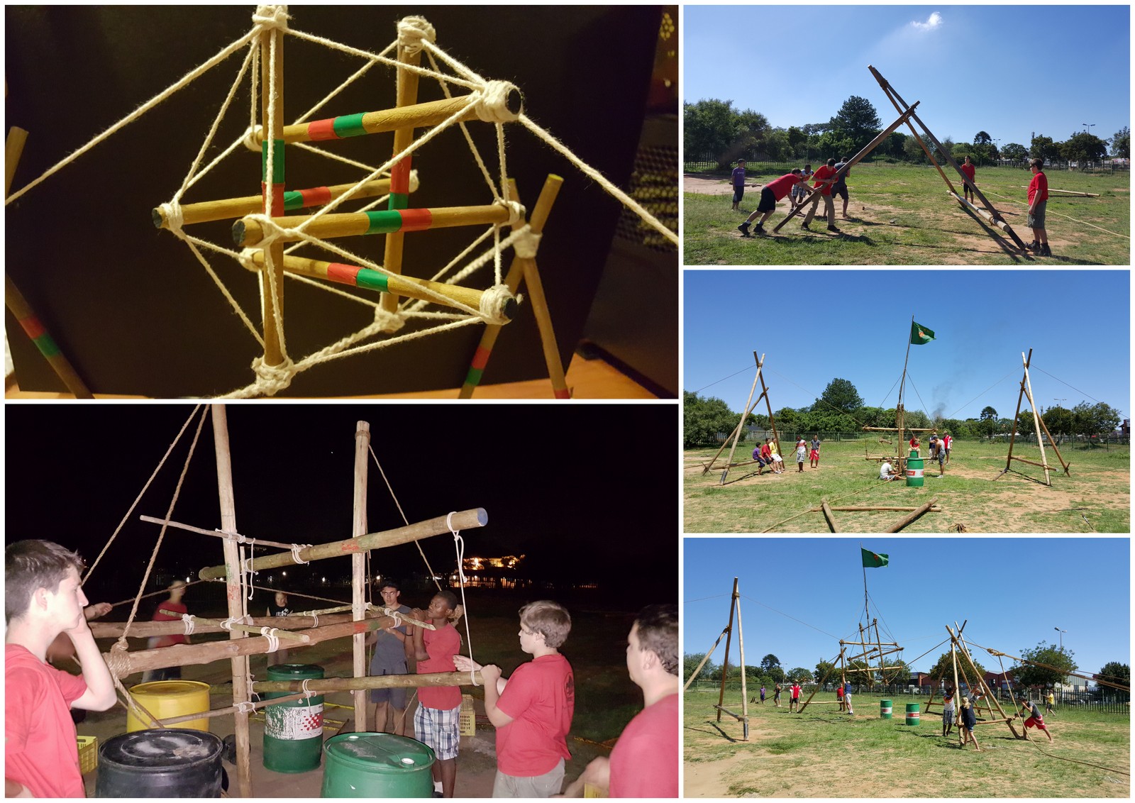Ropes and Poles: Suspended Tensegrity Cube by 1st Halfway House Scouts