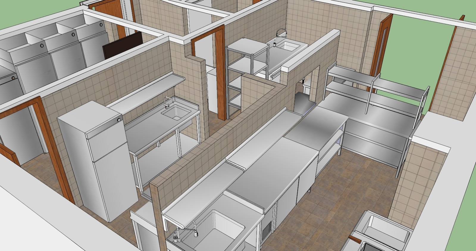 kalkov: 3D_Sketch_Up-A Kitchen Small Restaurant