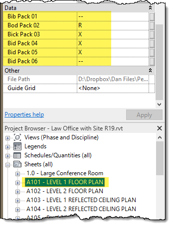 BIM Chapters: Revit Sheet Index with Multiple Bid Packs