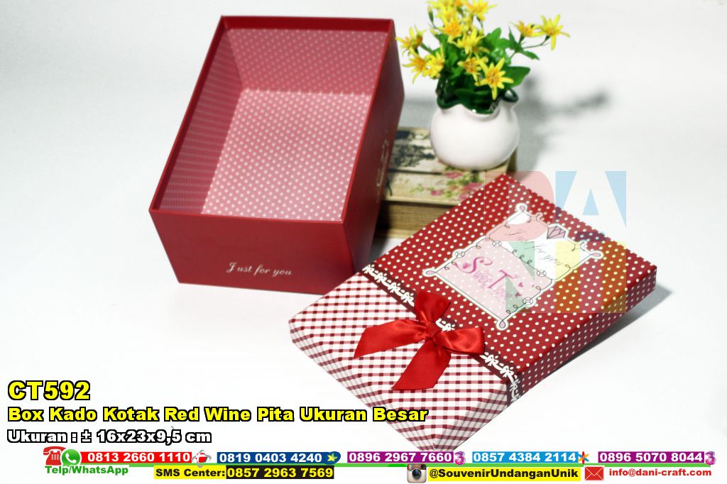 Box Kado Kotak Red Wine Pita Ukuran Besar | Souvenir Pernikahan