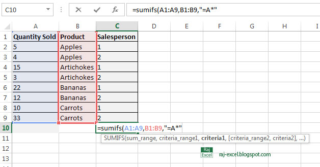 Raj Excel: Using of SUMIFS function in Excel