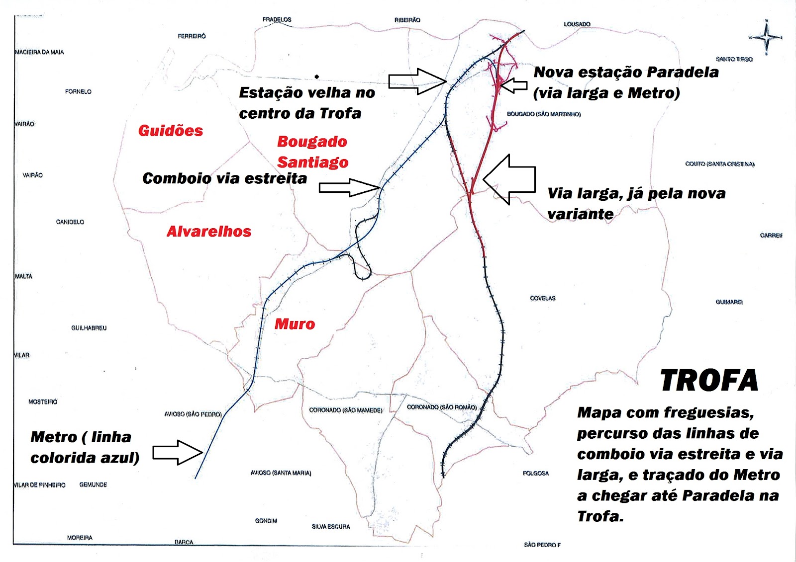 Petição para o Metro da Trofa: Mapa das linhas de comboio vias larga e ...
