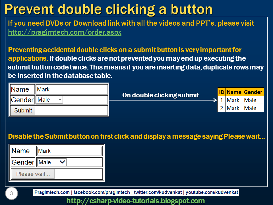 Sql Server Net And C Video Tutorial Disable Aspnet Button After Click To Prevent Double