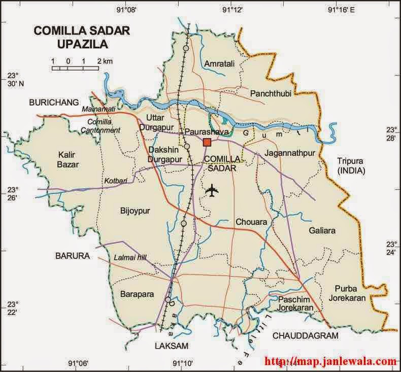 Comilla Sadar Upazila Map, Comilla, Bangladesh