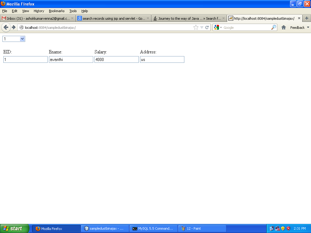 How To Retrieve Data From Database Using Jsp And Ajax Without Refreshing Page Java Passion