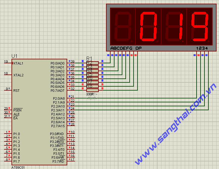 Chương trình hiển thị LED 7 đoạn từ 000 đến 255.