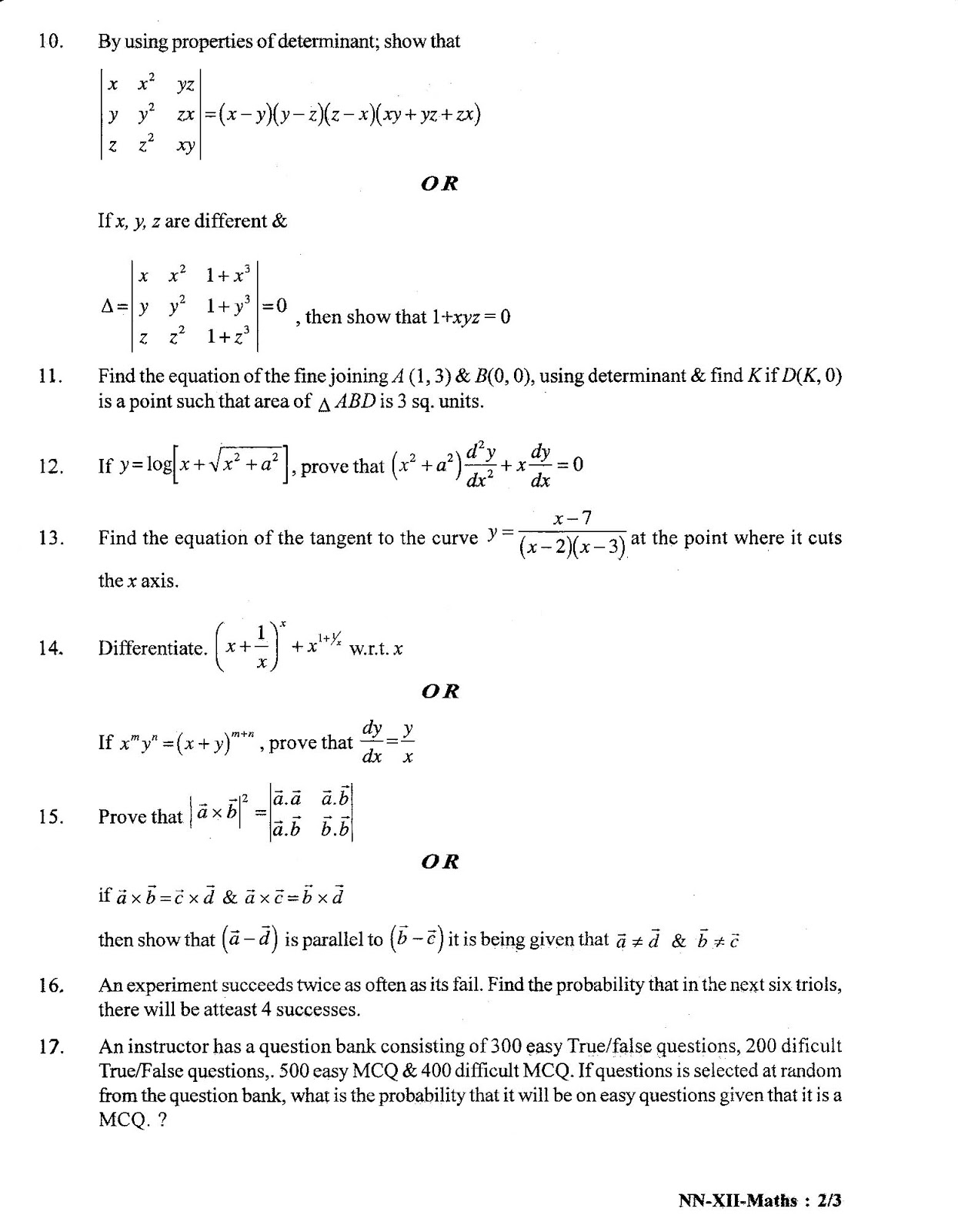 Class XII Mathematics DEV SAMAJ MODREN SCHOOL (NEHRU NAGAR) Half Yearly ...