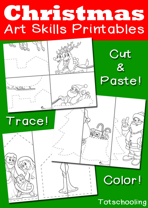 Christmas Art Skills Printables: Cutting, Tracing, Coloring ...
