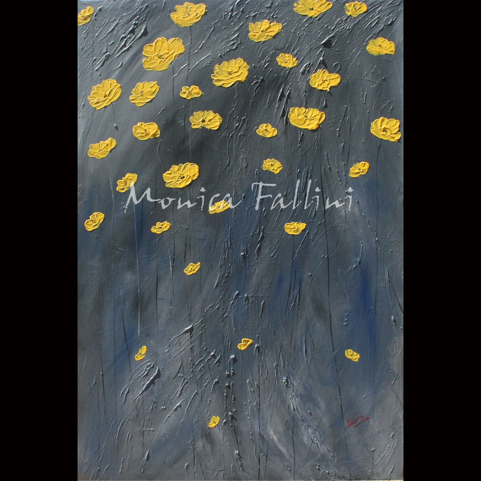 Paintings by Monica Fallini: Yellow Poppies at night 24 x 36 inches by ...