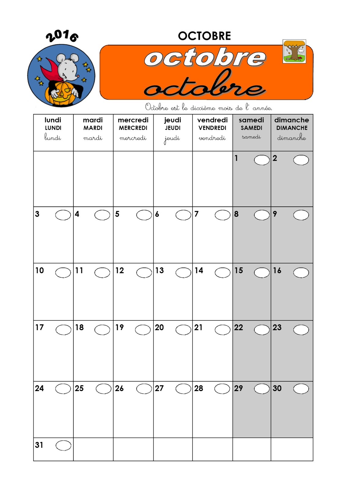 En classe avec Ludo: calendrier