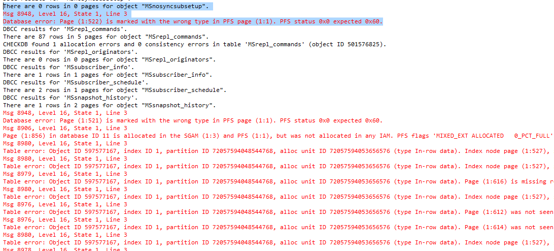 Database 'distribution' cannot be opened. It has been marked SUSPECT by ...