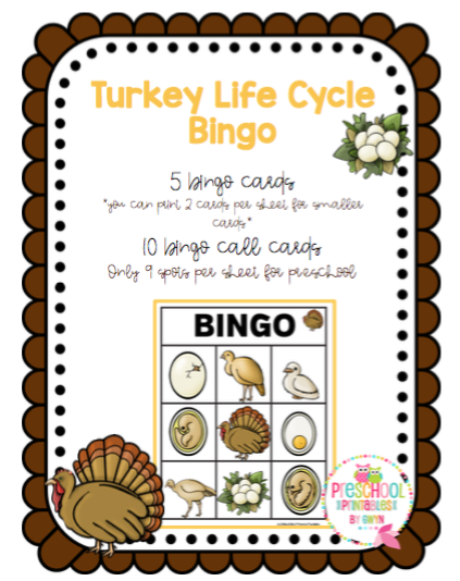 Turkey Life Cycle Bingo ~ Preschool Printables