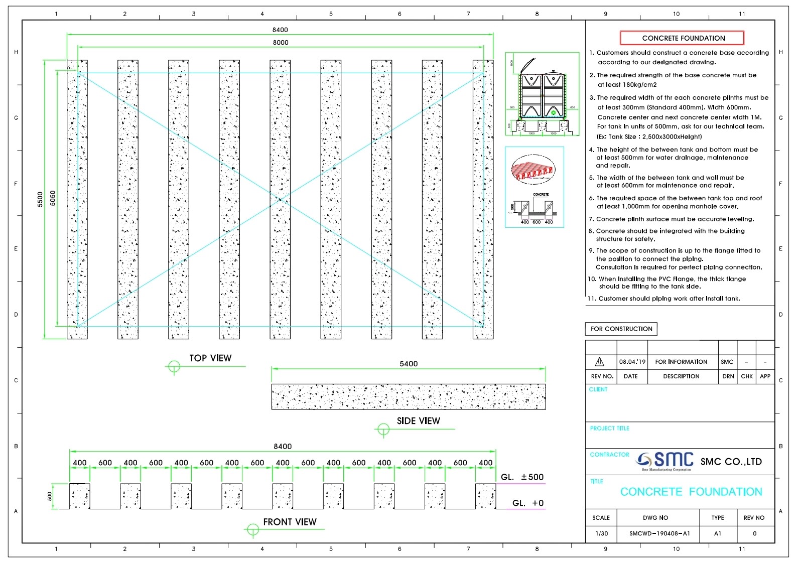 WATER TANK: Concrete Foundation(Plinth) Work for GRP TANK