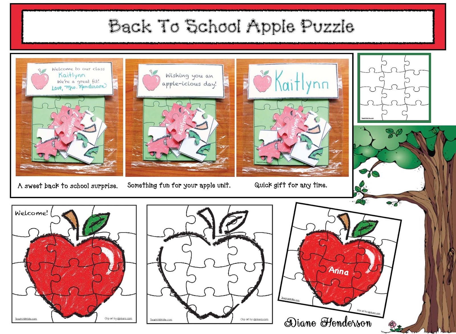 Back To School Apple Puzzle Treat Baggies - Classroom Freebies