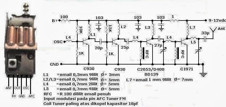 Pemancar FM menggunakan Tuner | Skema Rangkaian Elektronika