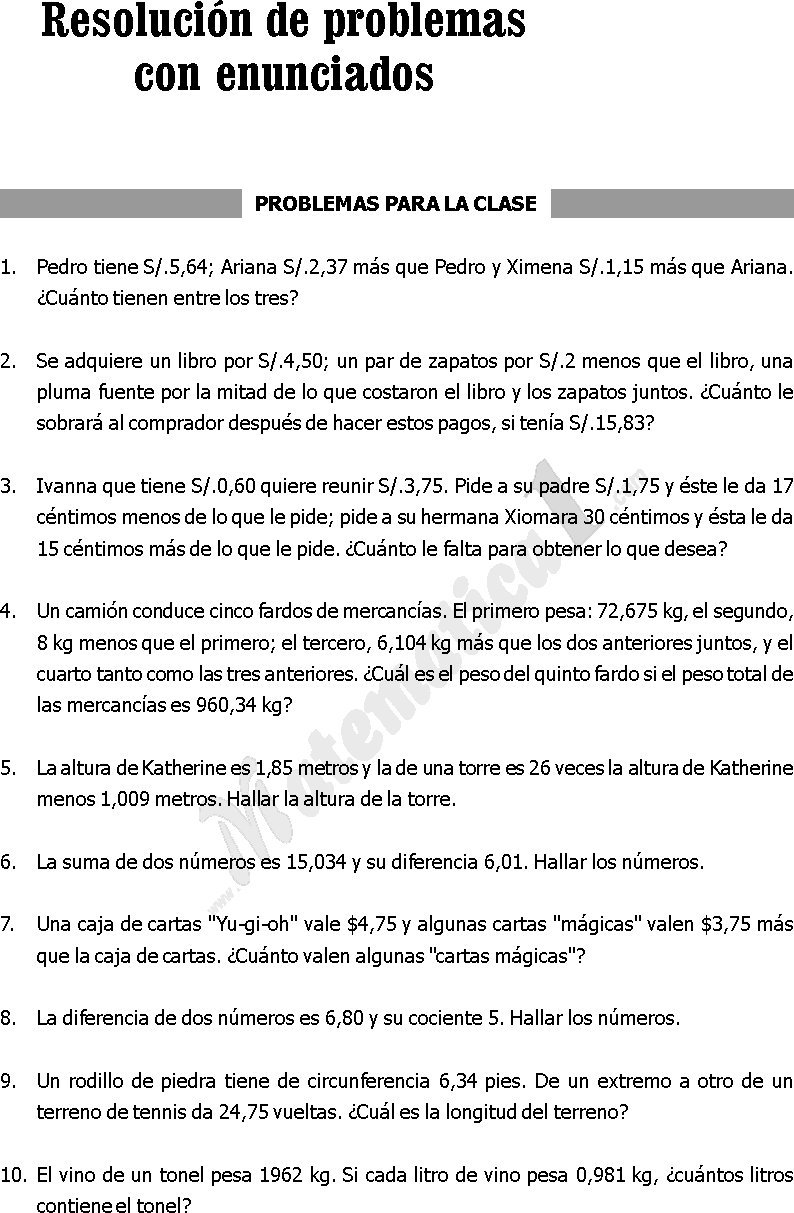 NUMEROS DECIMALES EJERCICIOS RESUELTOS PDF