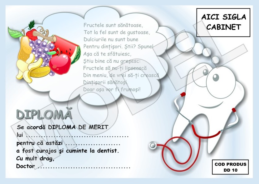 PLANSE DE COLORAT: DIPLOME PENTRU COPII CUMINTI - la dentist