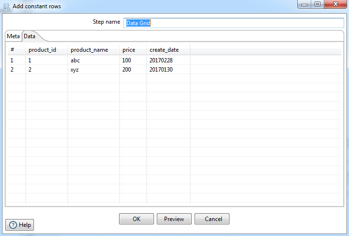 Data Grid Input Step Examples Pentaho Pdi