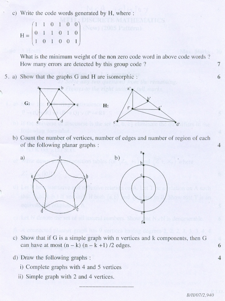 discrete mathematics question papers - Questions Papers Examples