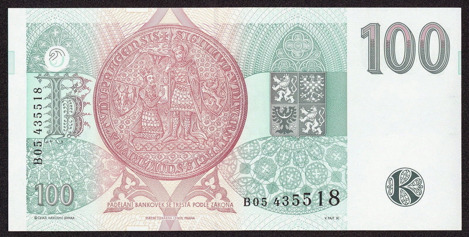 Czech Currency 100 Czech koruna banknote 1995 King Karel IV|World ...