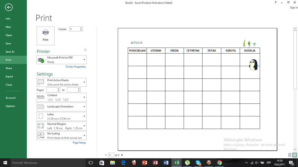 MESEČNI KALENDAR - EXCEL