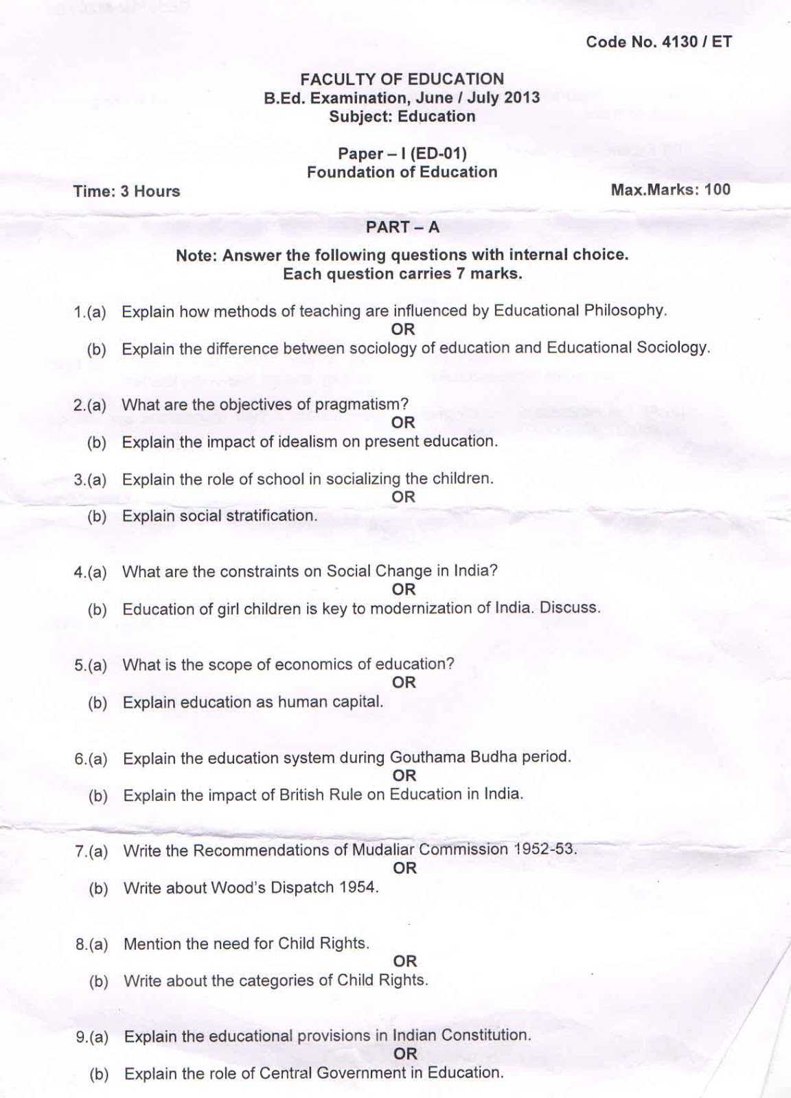 Help to B.ed: b.ed previous papers