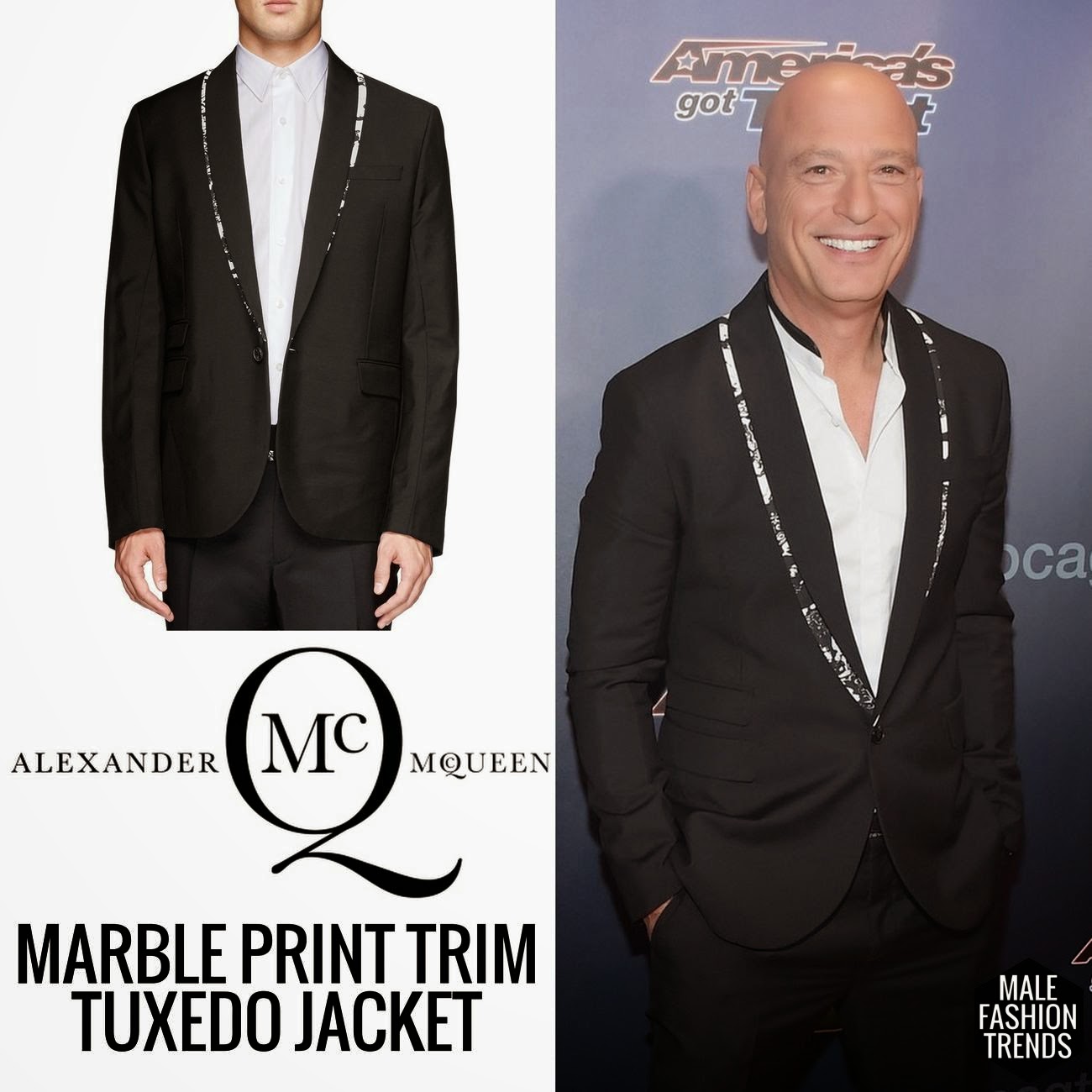 Howie Mendell y su Marble Print Trim Tuxedo Jacket De McQ Alexander Mcqueen