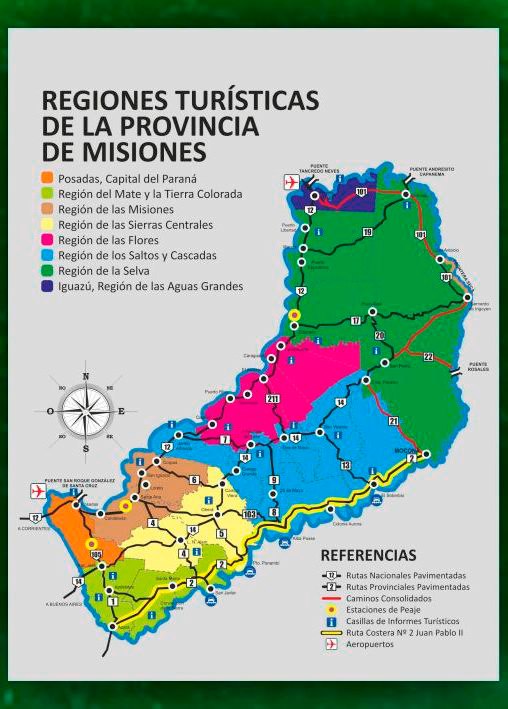 Mapa de la Provincia de Misiones. Regiones turísticas.
