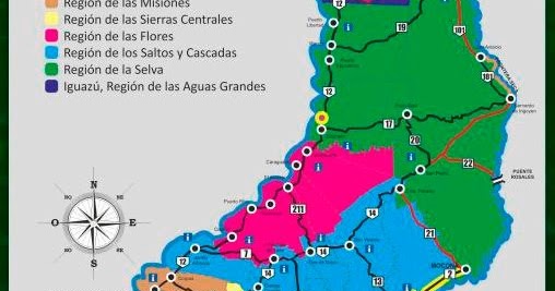 Mapa de la Provincia de Misiones. Regiones turísticas.