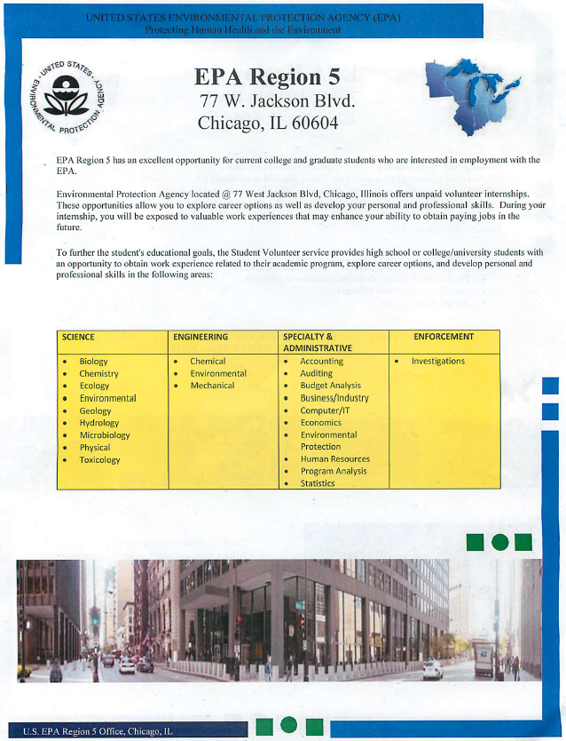 Environmental Studies Student News: EPA Internship, Chicago