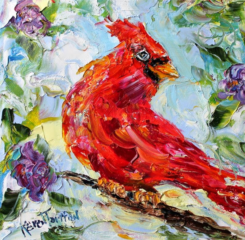 Karen Tarlton: Original oil painting Cardinal bird by Karen Tarlton