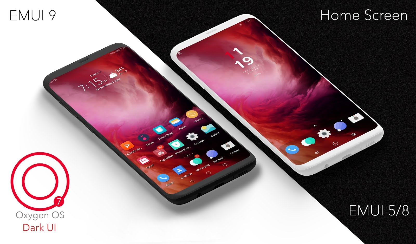 OnePlus 7 Oxygen OS Dark UI Theme For EMUI 5/8/9
