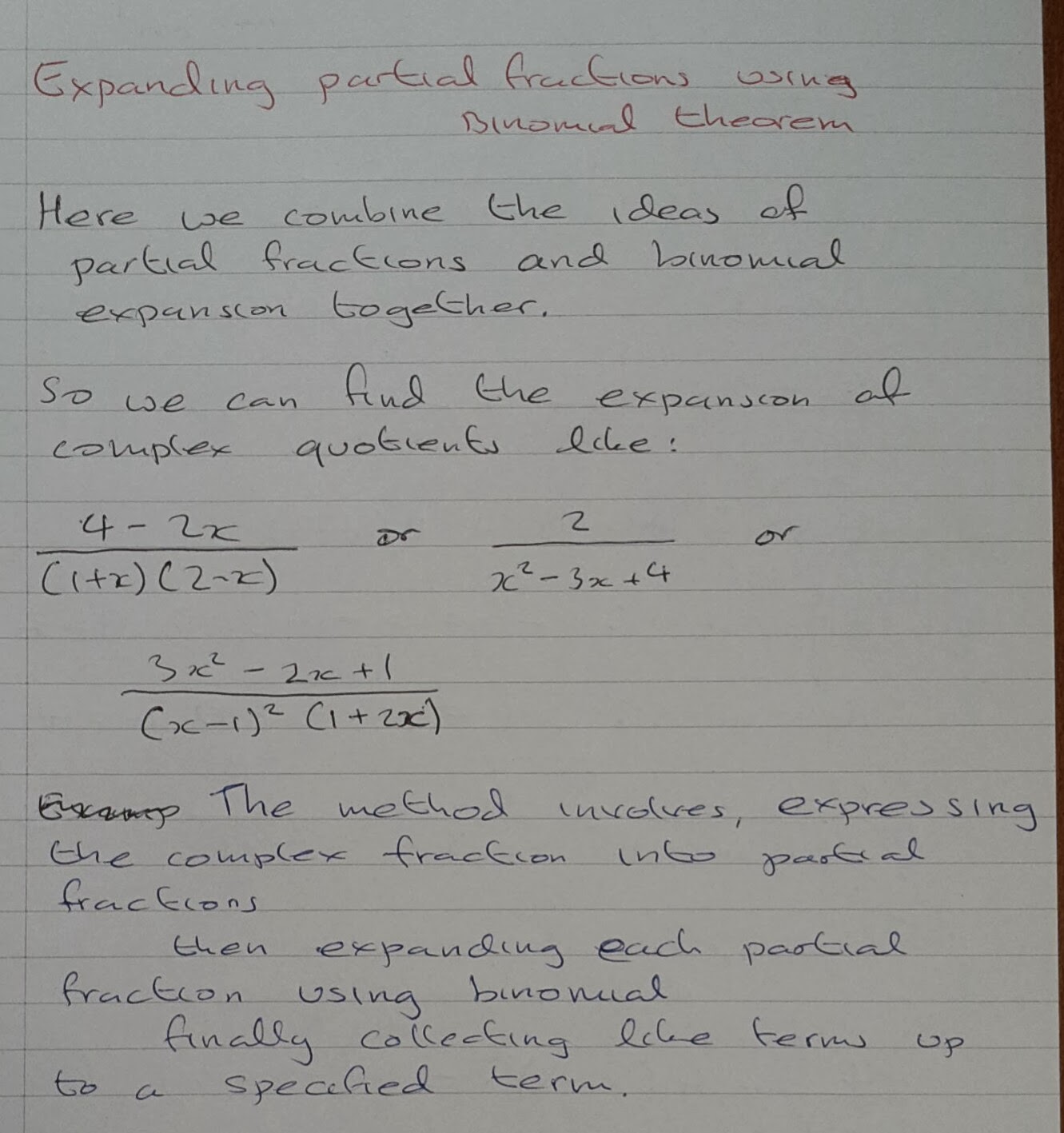 A Level Maths Notes: A2 Binomial Expansion: partial fraction expansions ...