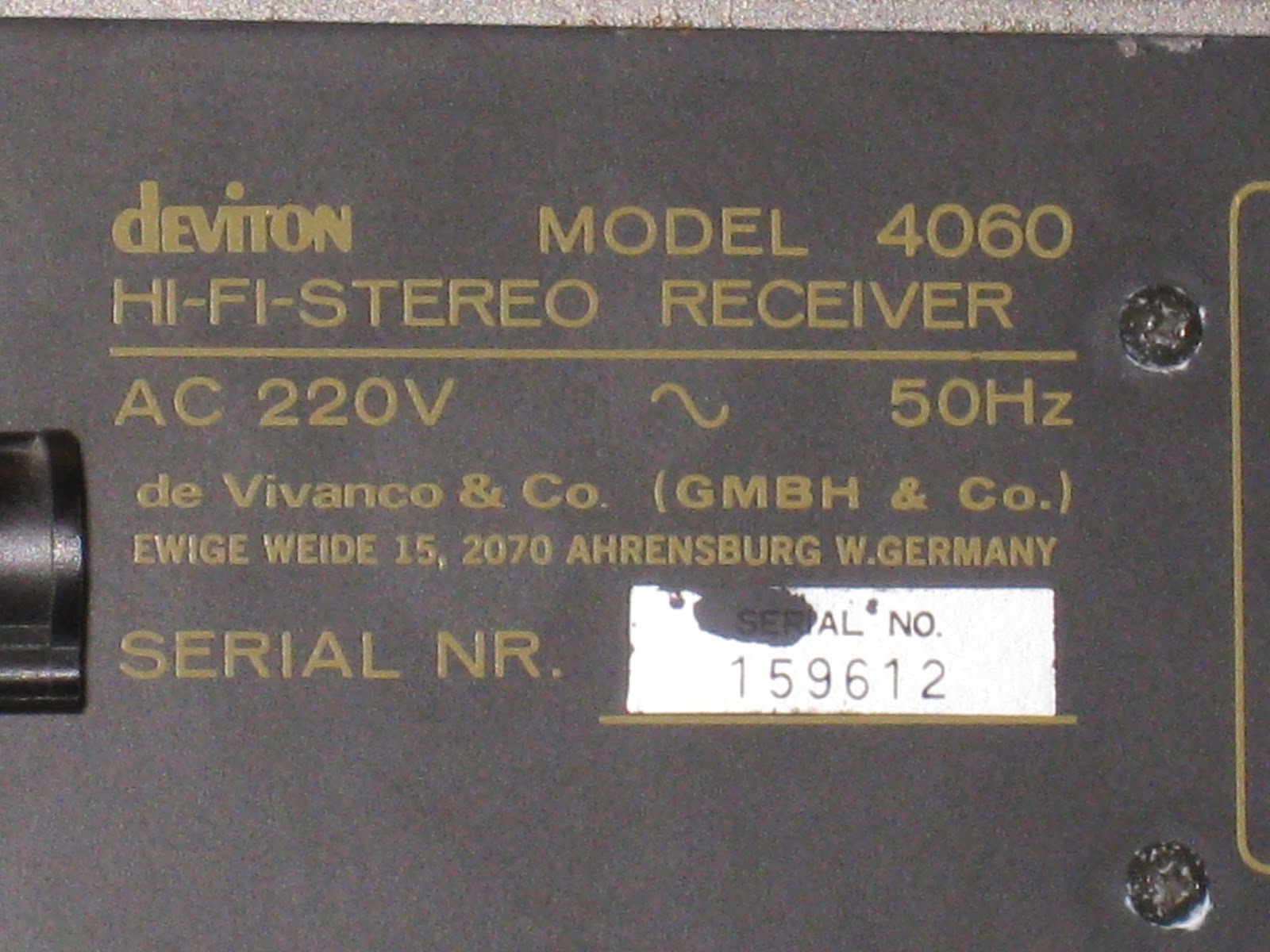 Infrequent Sound [sex.tex] technology: Deviton (De Vivanco) model 4060 ...