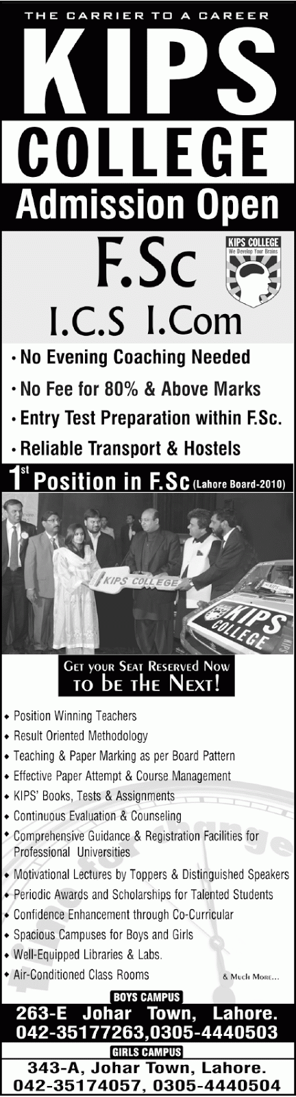 Admission in Pakistan: KIPS admission Lahore