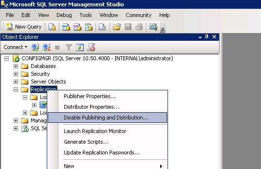 SCCM 2012: How to Disable SQL replication