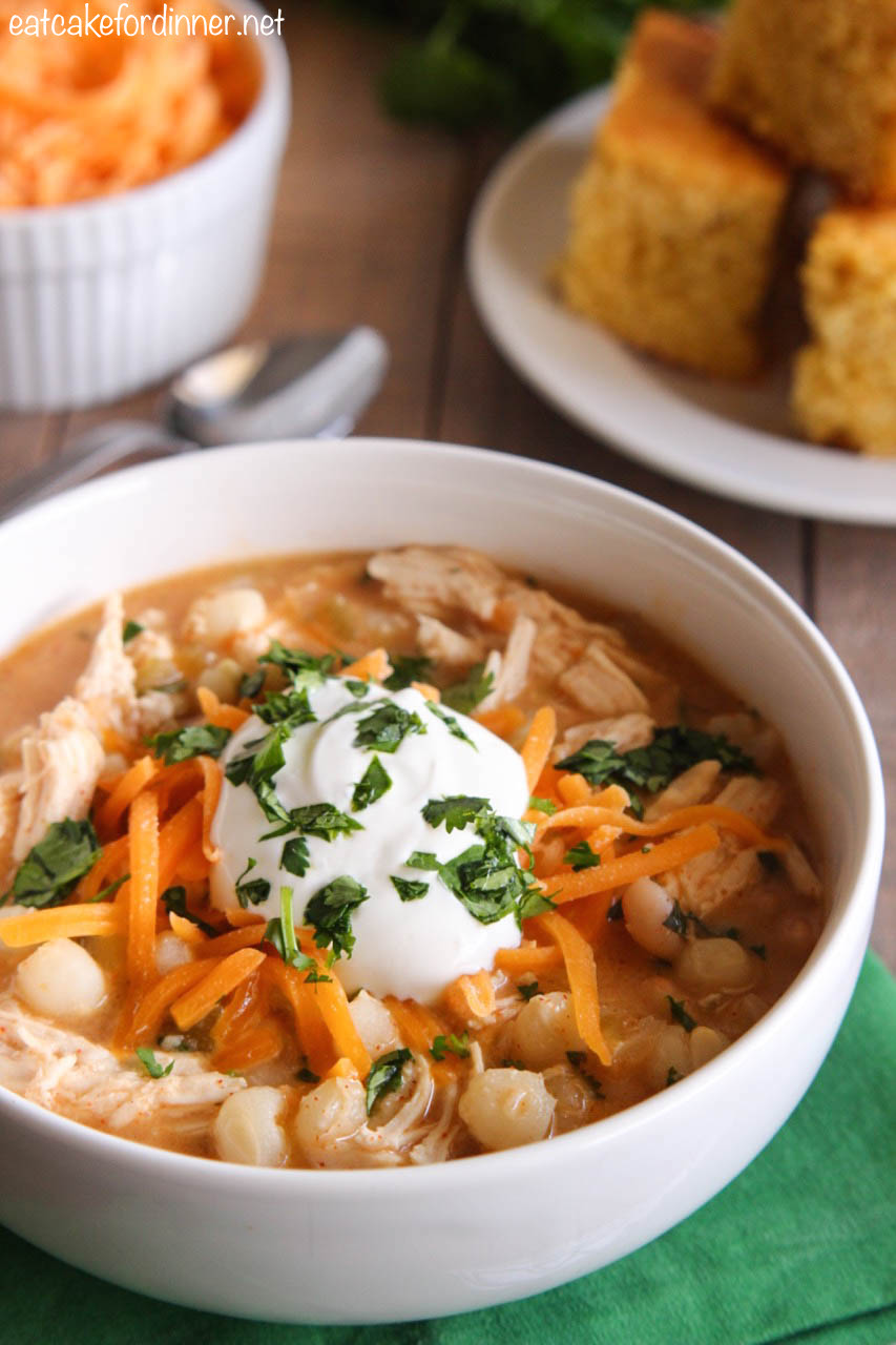 Eat Cake For Dinner: Slow Cooker White Chicken Chili {with hominy}