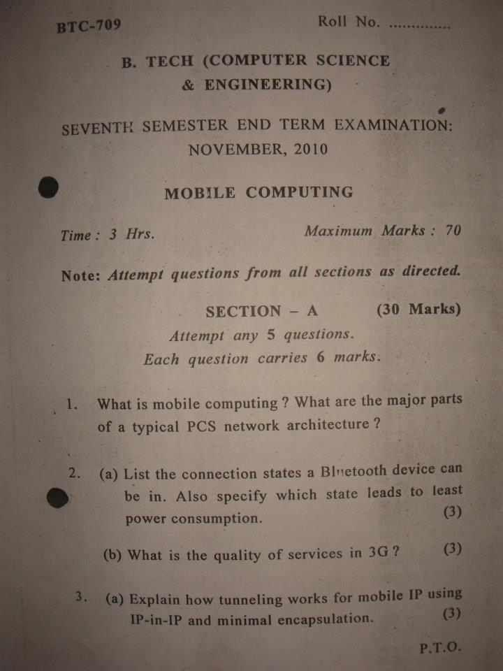 Mobile Computing B.Tech CSE Amity University November 2010 Question ...