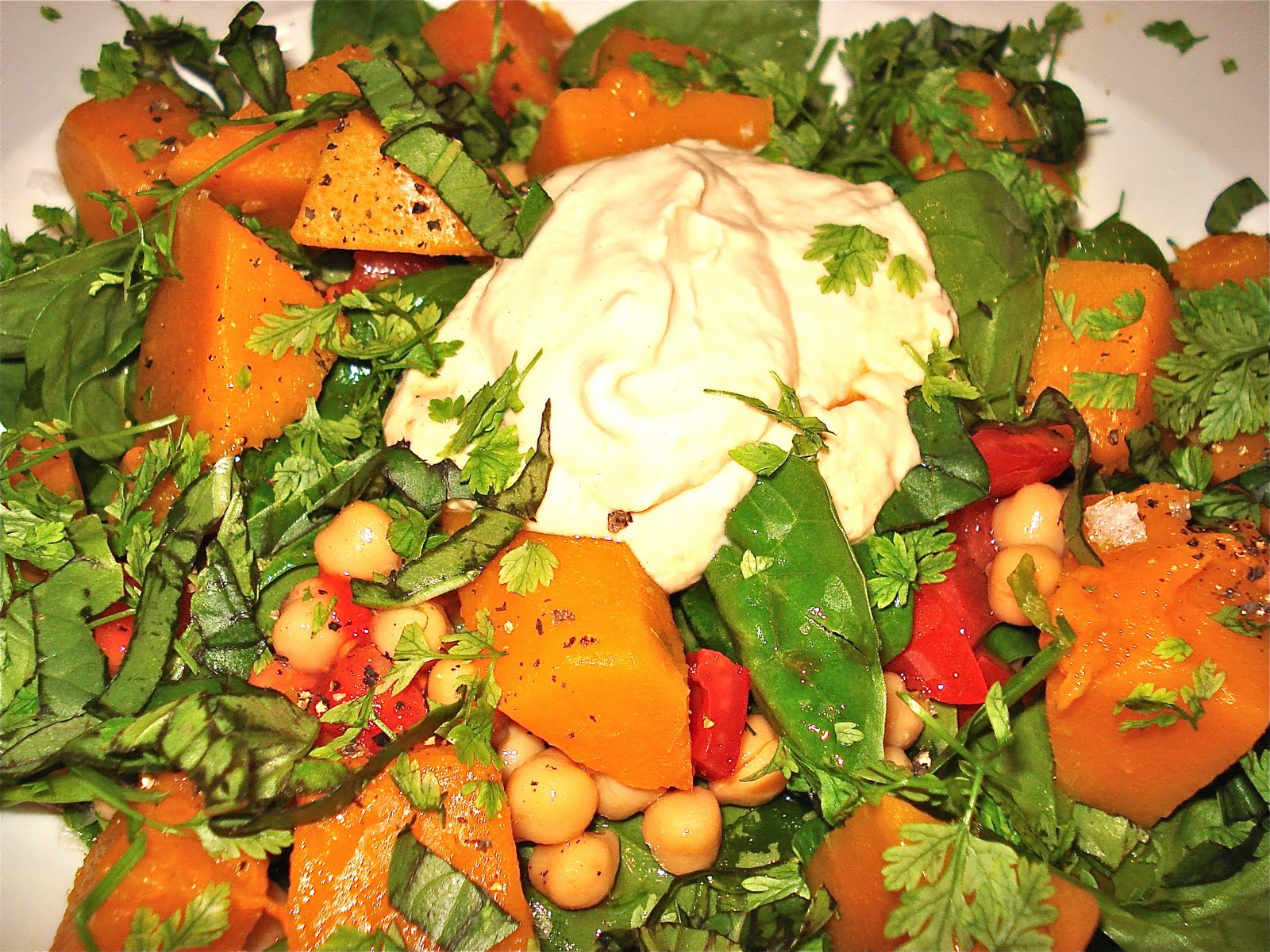 Behind The Burners: CHICKPEA, SPINACH AND PUMPKIN SALAD WITH HUMMUS ...