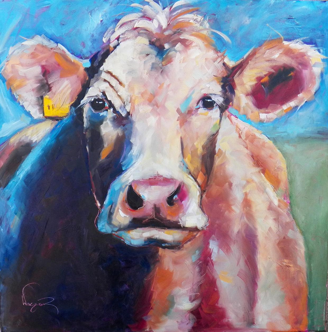 Palette Knife Painters, International: COLORFUL COW PAINTING by OLGA WAGNER