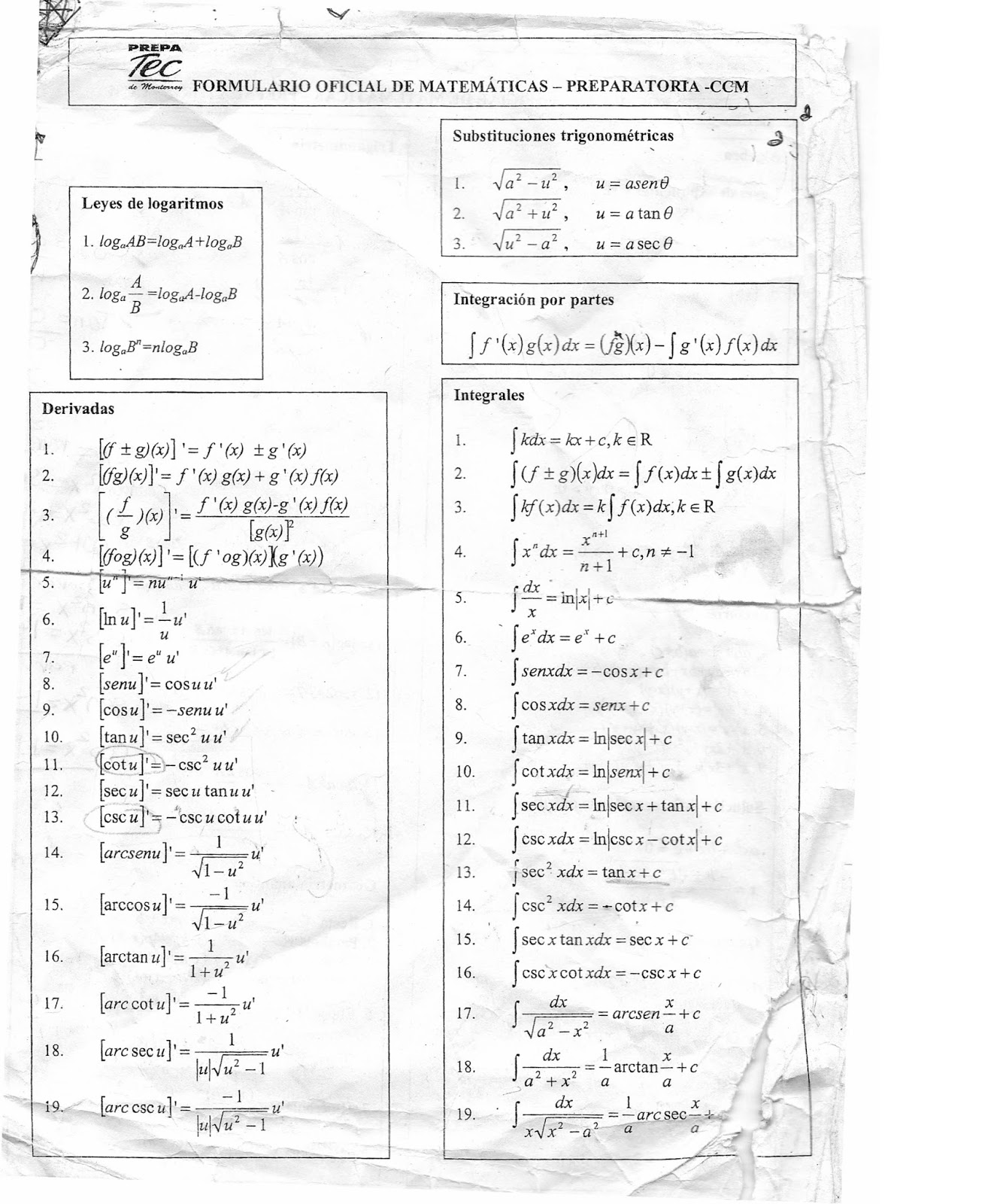 INGENIERO VELASCO PREPA 7: FORMULARIO DE MATEMATICAS PREPA TEC