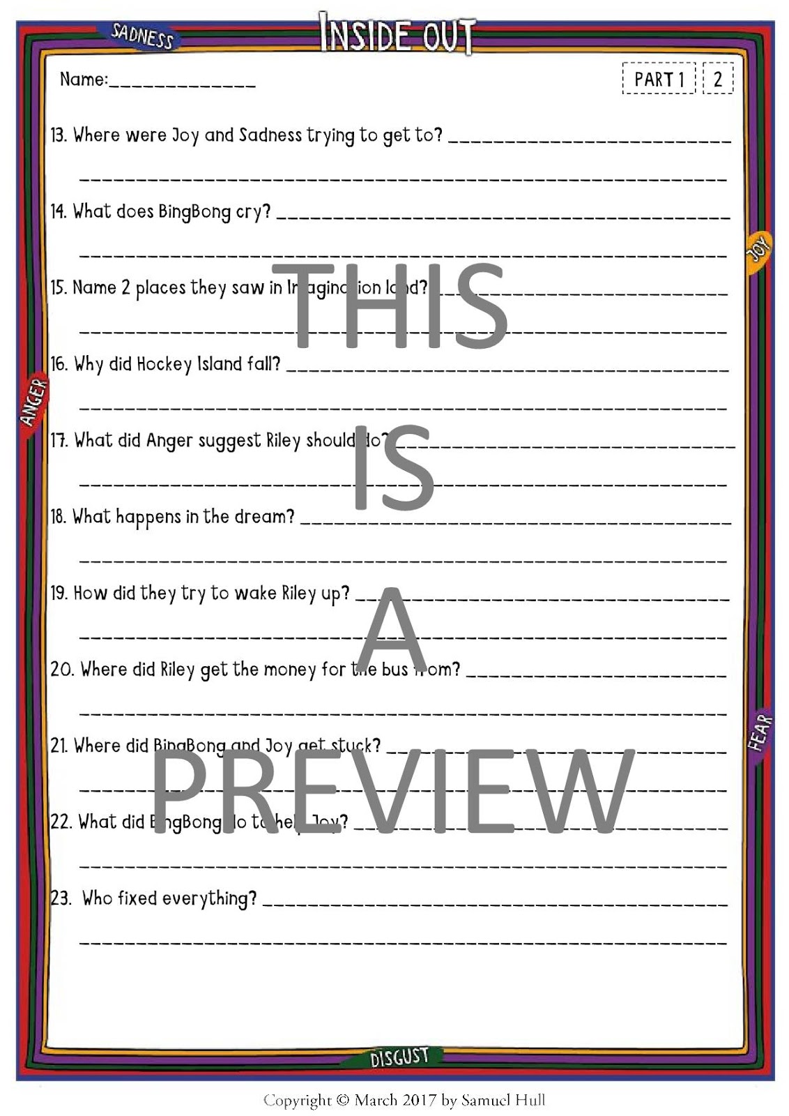 Disney's Inside Out (2015) - Movie Questions + Activities (Group Work ...