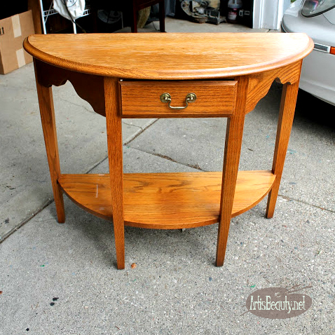 ART IS BEAUTY: Outdated 80s Golden Oak Half Table Updated with Deco Art ...