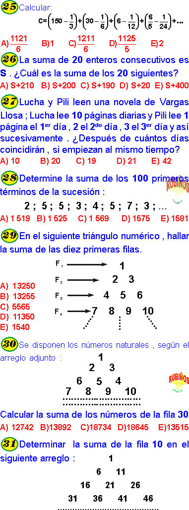 SERIES Y SUMATORIAS OPERADOR SIGMA EJERCICIOS PARA RESOLVER CON CLAVES ...