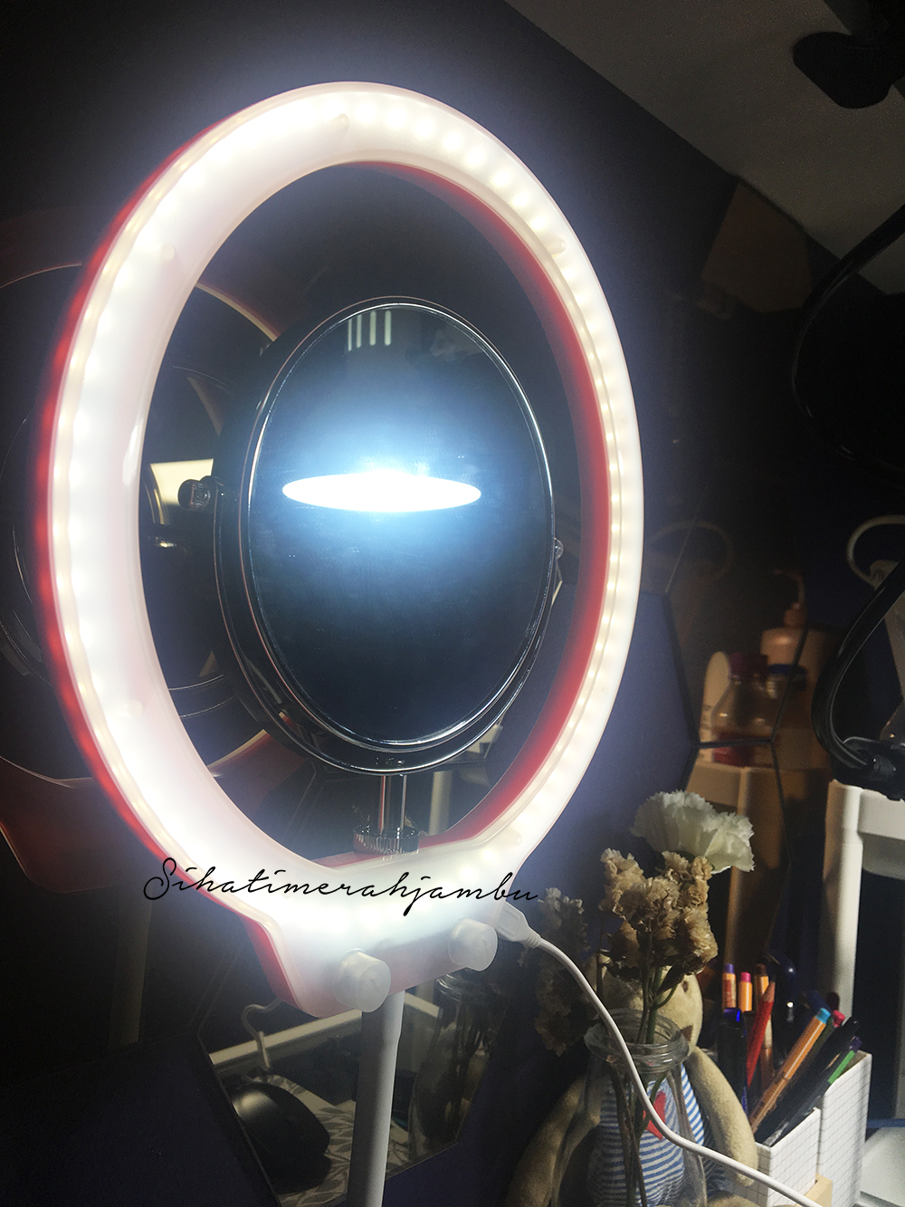 LED Ring Light Dengan Handphone Holder Dan Cermin | Blog Sihatimerahjambu