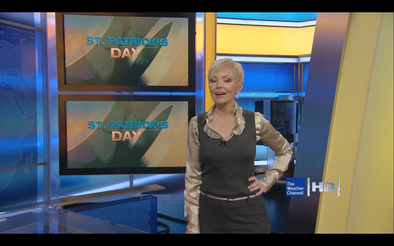 Ladies in Satin Blouses: Samantha Mohr - gold satin blouse under ...