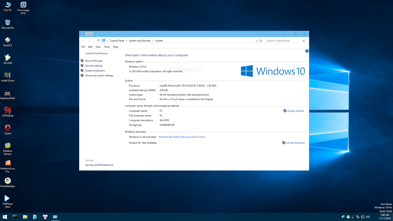 Windows 10 PE TH1 Build 10240 Live CD