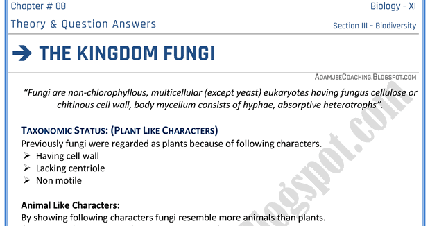 Adamjee Coaching: Kingdom Fungi - Descriptive Question Answers ...