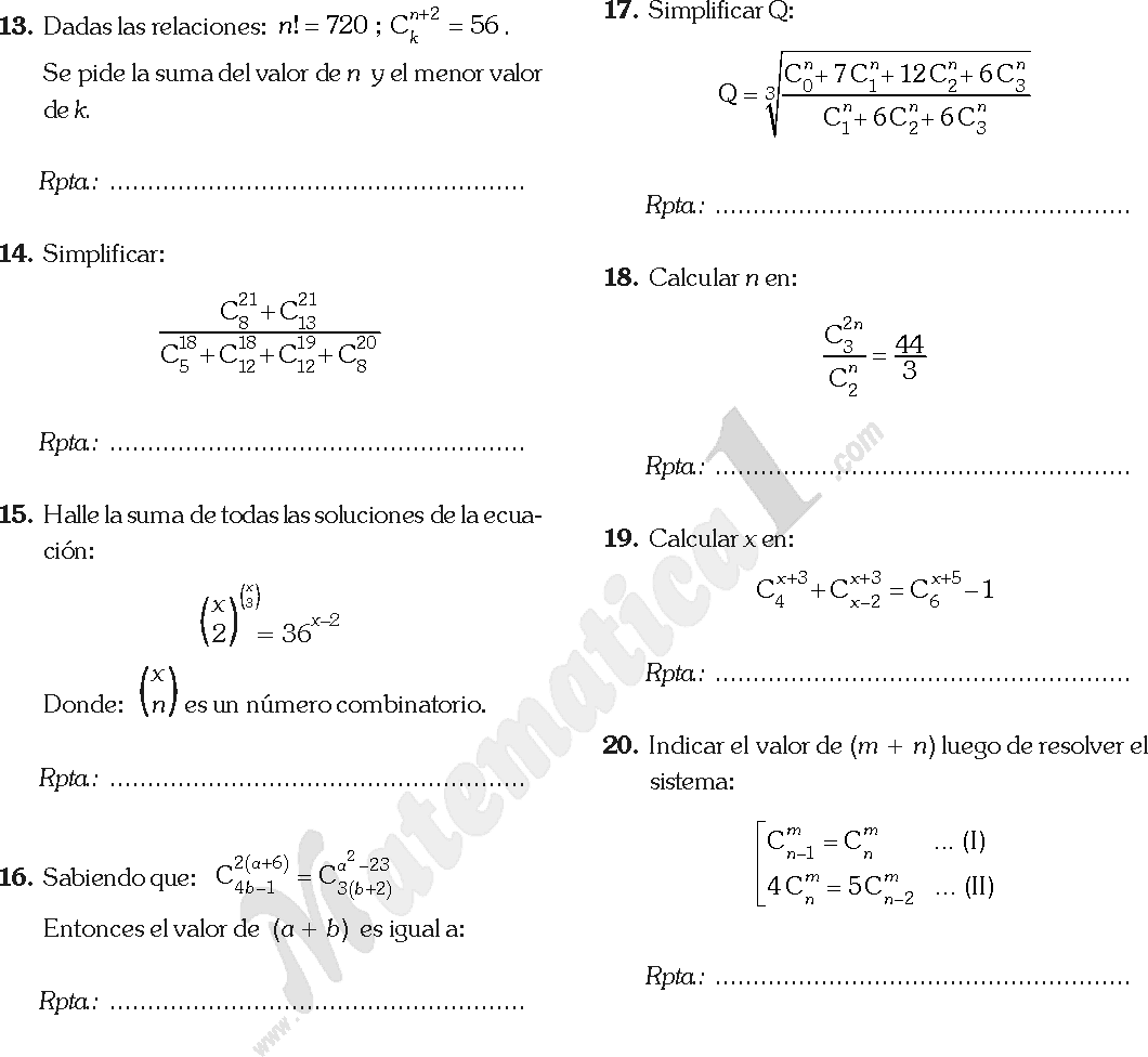 FACTORIAL DE UN NUMERO Y NUMERO COMBINATORIO EJERCICIOS RESUELTOS PDF