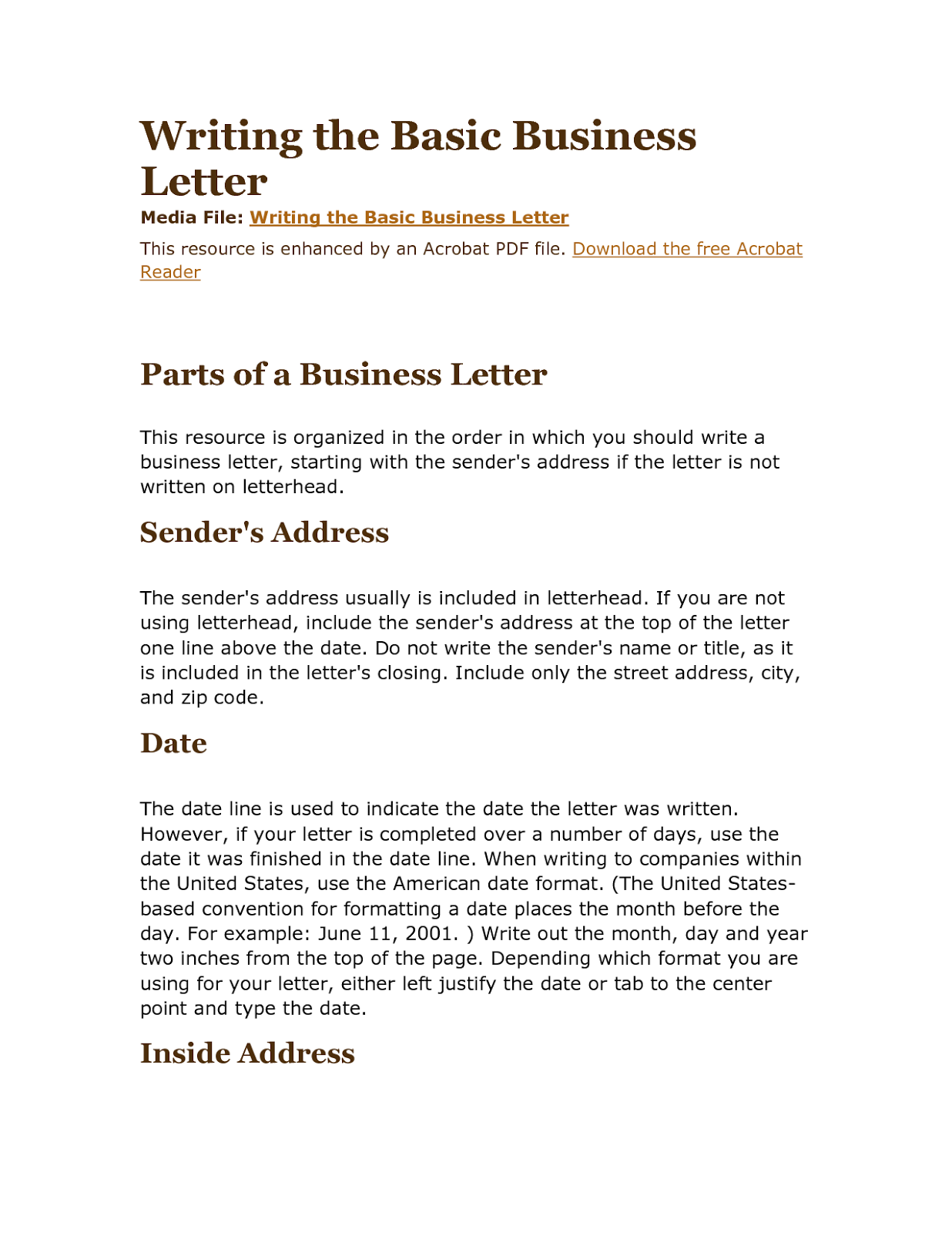 Free Example For Guide to Basic Business letters